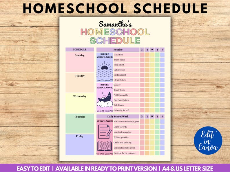 Kids Homeschool Schedule, Homeschool Daily Planner for Kids, Homeschool ...
