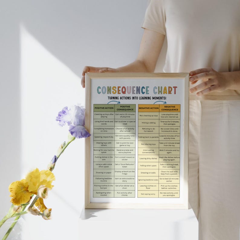 Behavior Consequence Chart, Action Consequence Chart for Kids, Kids ...