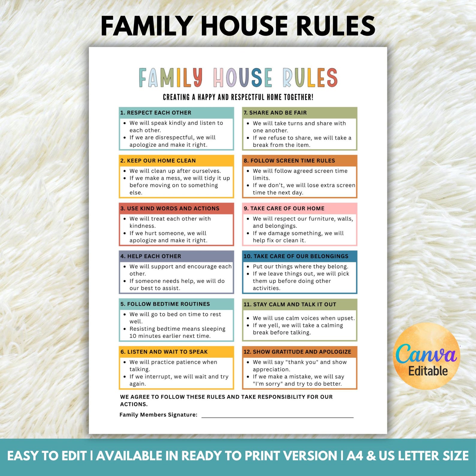 Family House Rules Chart, Family Values, Responsibility Chart ...