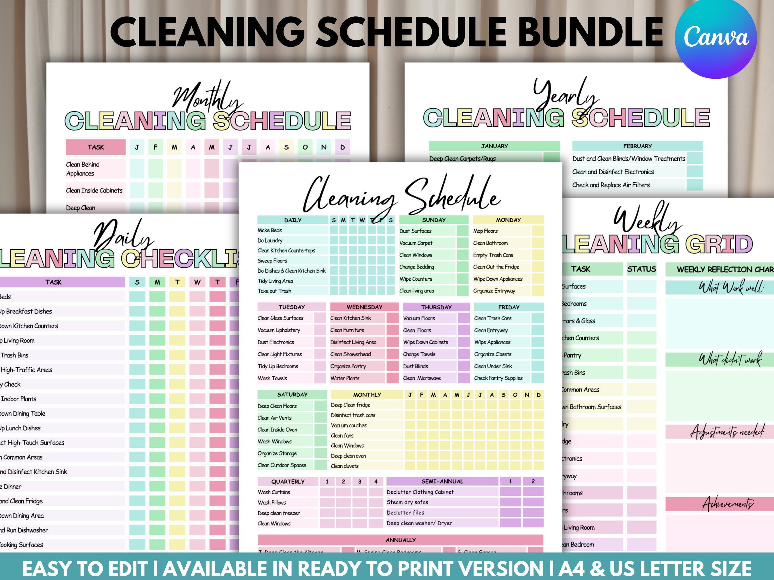 Editable Cleaning Schedule Bundle, Cleaning Schedule, Cleaning ...