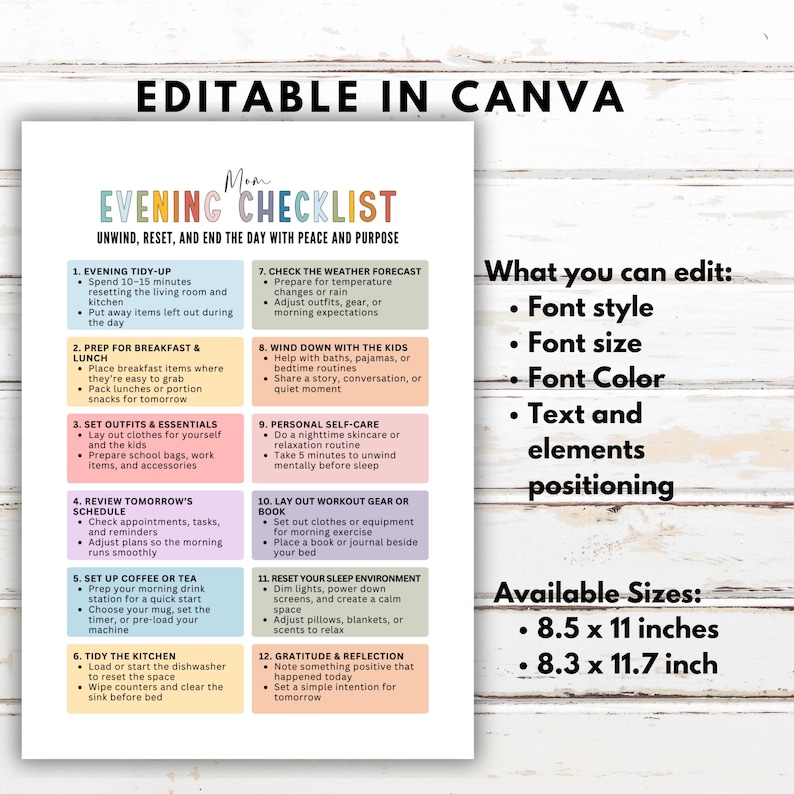 Editable Mom Daily Checklist, Mom Routine Planner, Morning and Evening ...