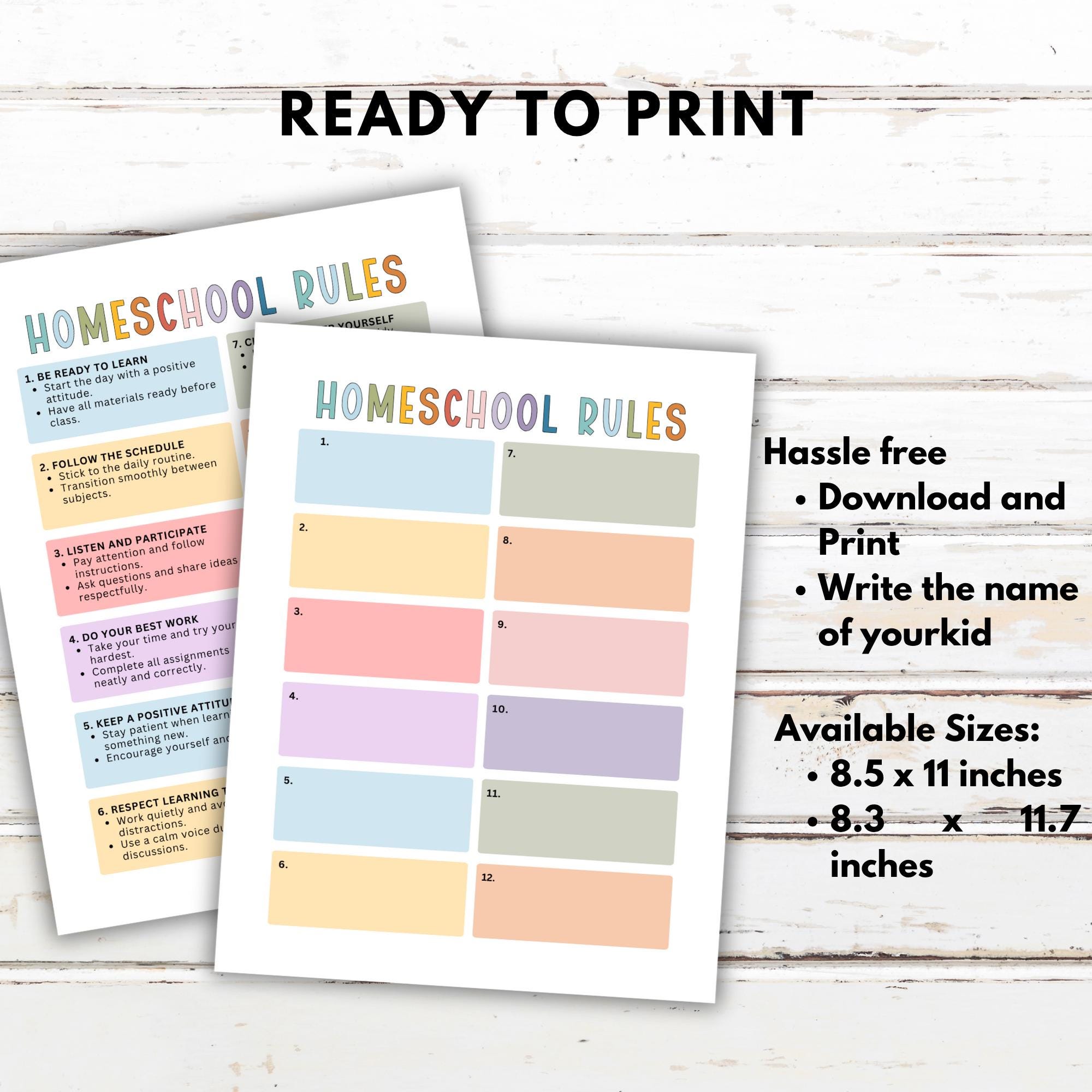 Editable Homeschool Rules for Kids, Classroom Behavior Agreement ...