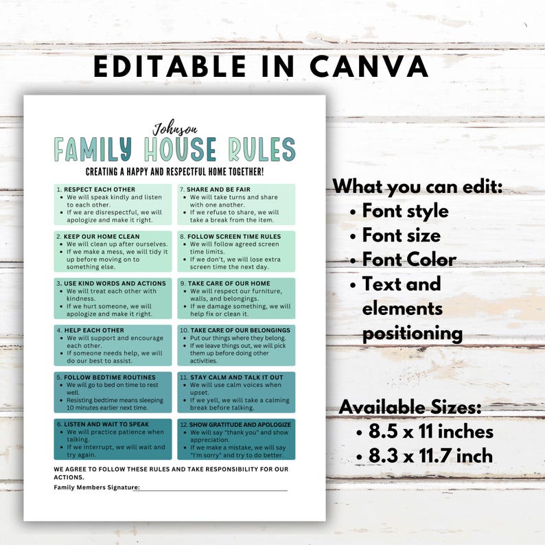 Editable Family House Rules Template, Family Household Agreement, Family House Rules Poster ...