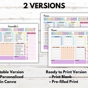 Editable Kids Homeschool Chore Chart, Daily Planner, Canva Template - Etsy