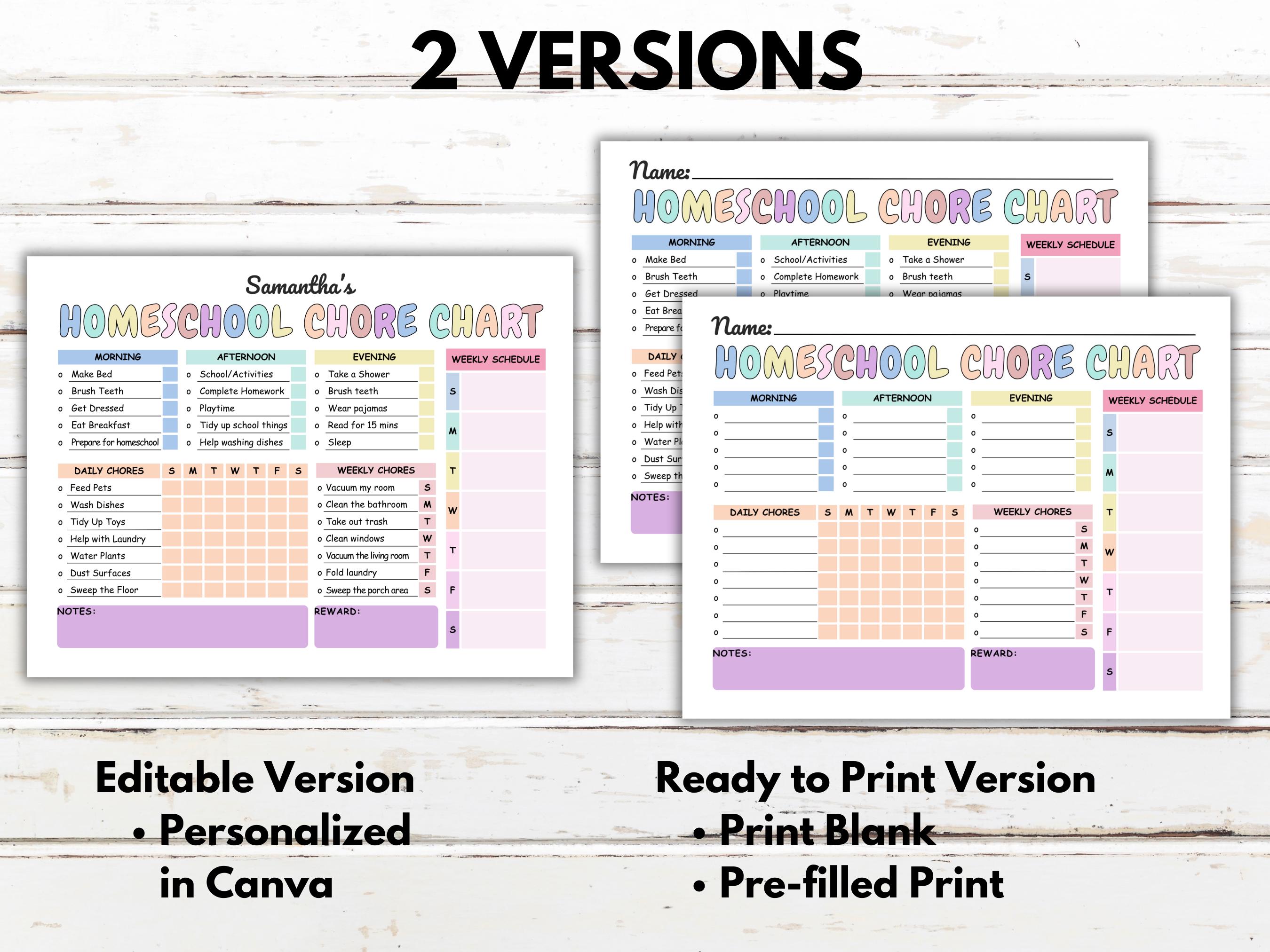 Homeschool Chore Chart, Homeschool Routine for Kids, Homeschool ...