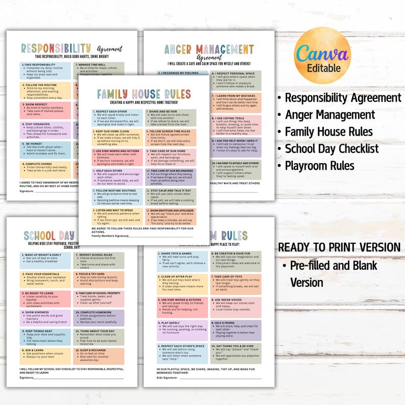 Editable Kids Chart Bundle, Kids Responsibility, Behavior Consequence ...