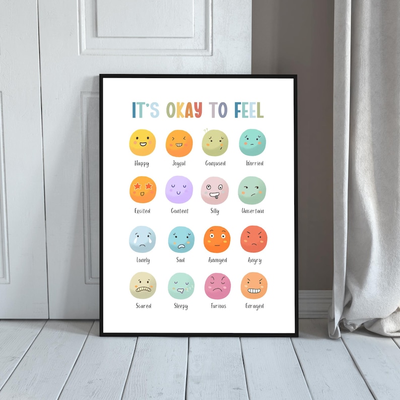 Feelings Chart Poster: Classroom, Therapy Office Decor (digital ...