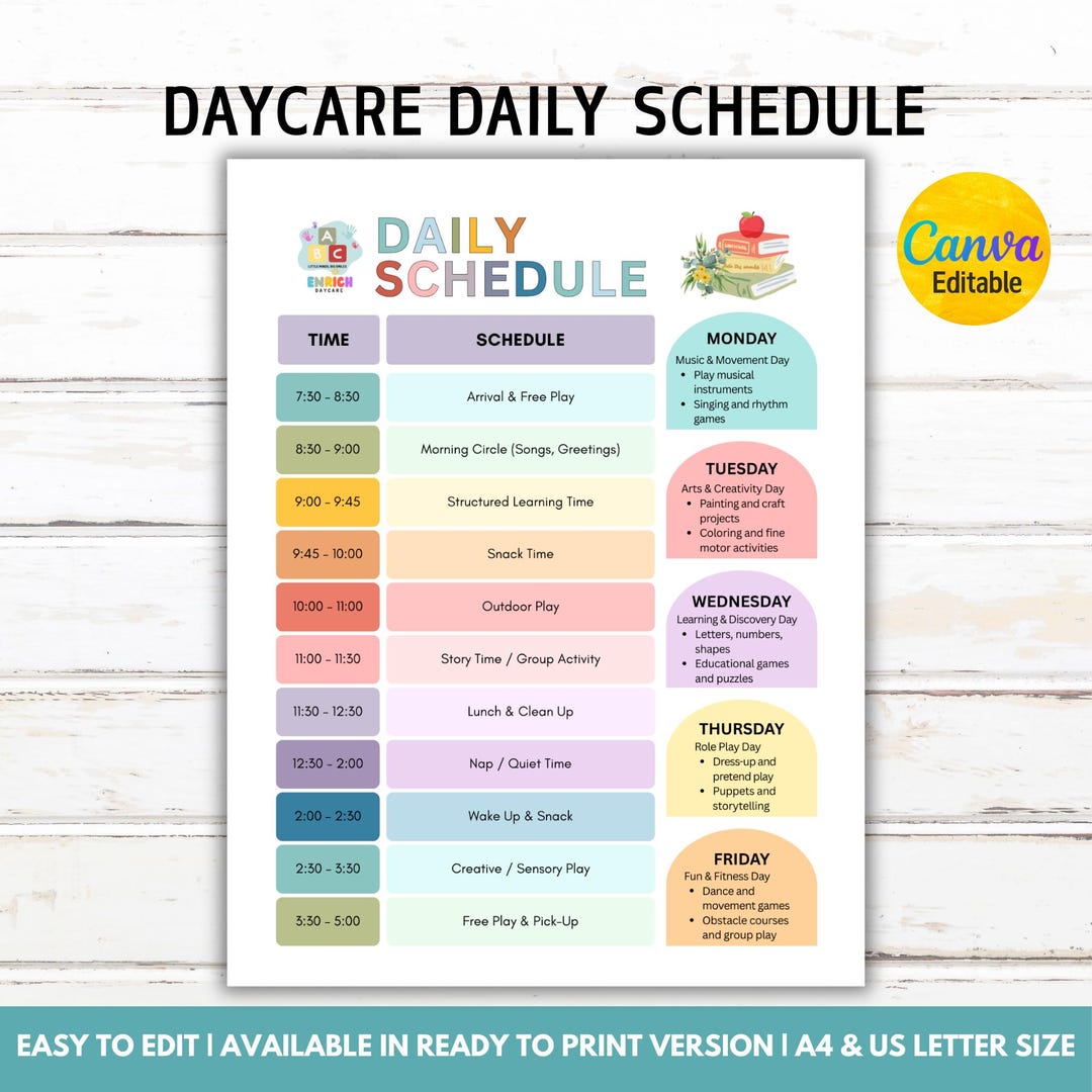 Editable Daily Daycareschedule, Childcare Planner, Preschool, In-home ...