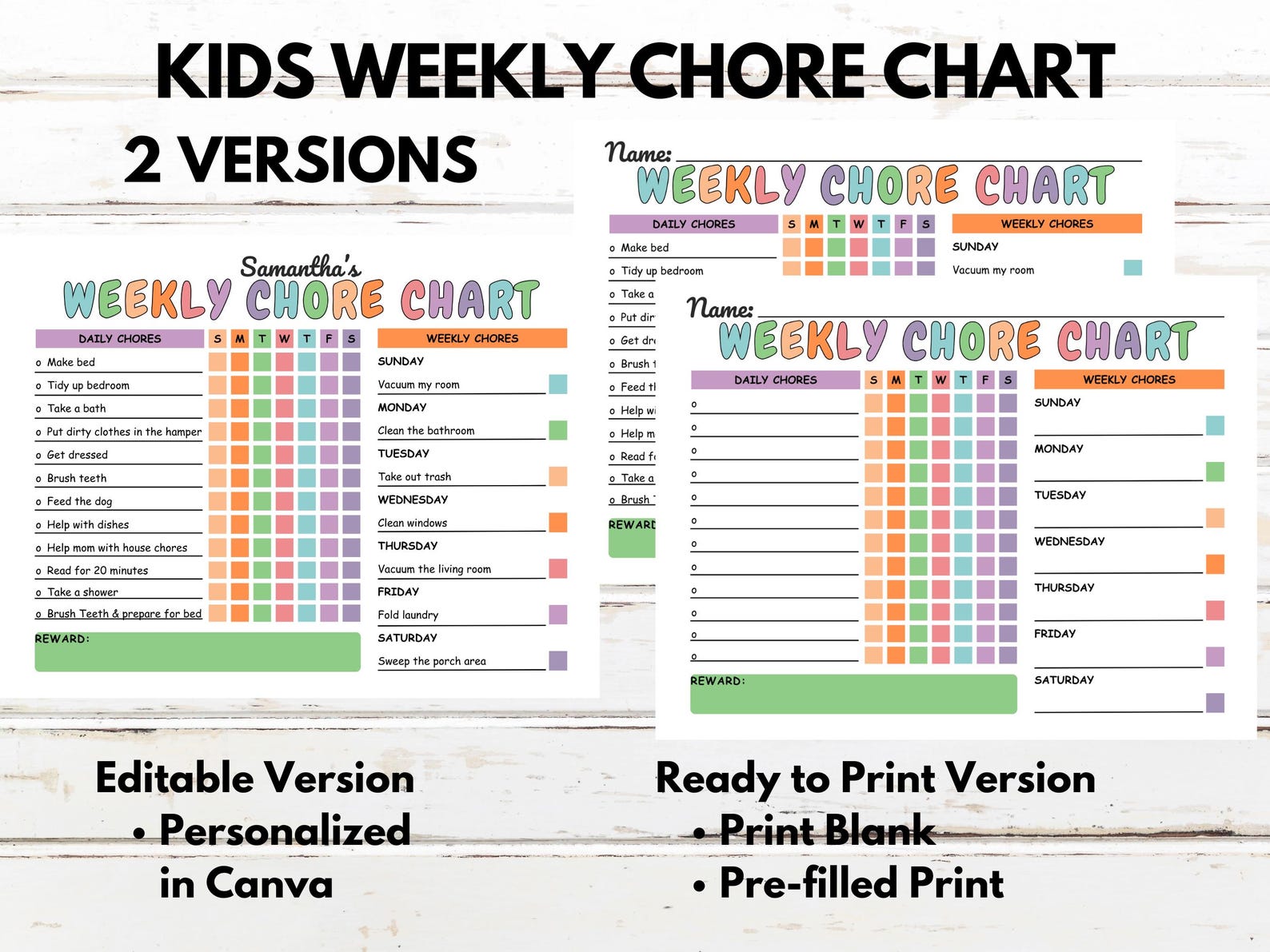 Kids Weekly Chore Chart, Kids Task Tracker, Kids Daily Planner, Kids ...