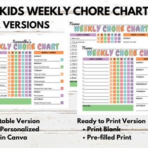 Weekly Chore Chart for Kids, Kids Chore Tracker, Kids Daily Planner ...