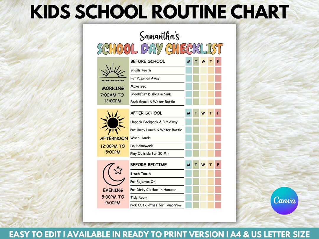 Kids Daily Checklist, Kids School Day Routine, Kids Before Schoolday ...