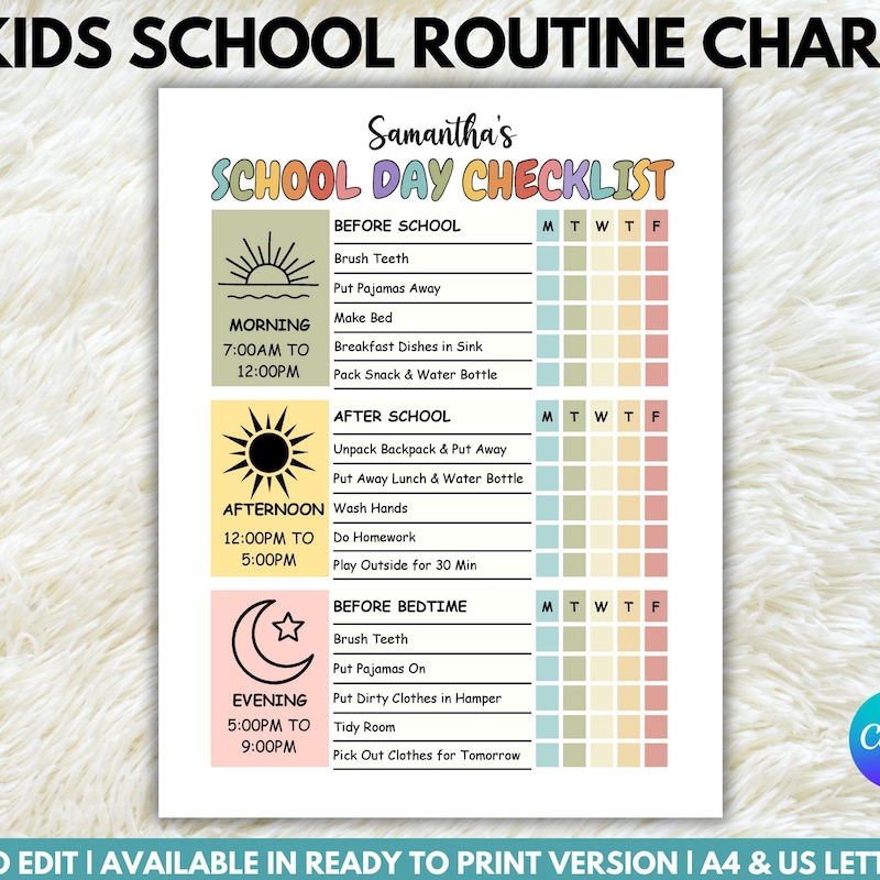 School Day Checklist - Etsy
