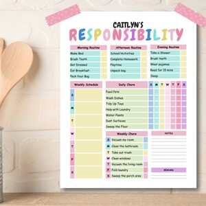 Editable Kids Responsibility Chart, Weekly Chore Chart for Kids, Chore ...