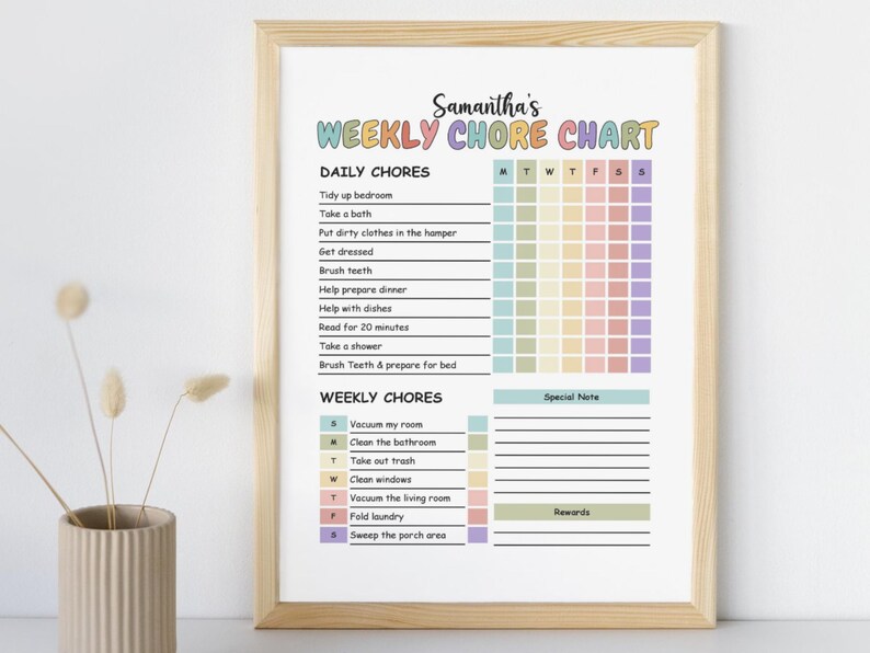 Editable Kids Weekly Chore Chart, Responsibility Chart for Kids, Kids ...