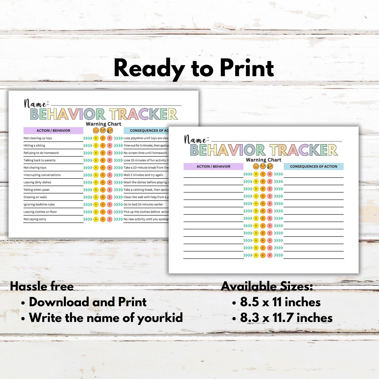 Editable Kids Behavior Chart, Action Consequence Tracker (printable) - Etsy
