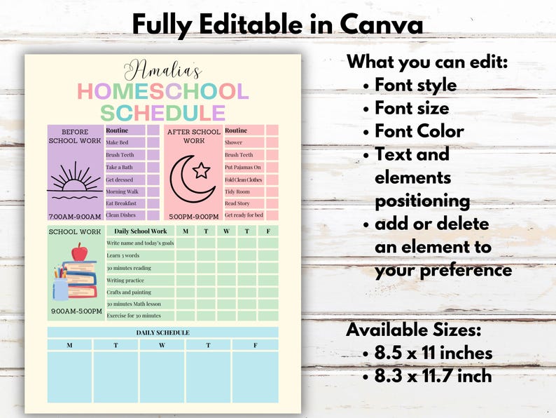 Editable Homeschool Schedule, Kids Homeschool Planner for Kids ...