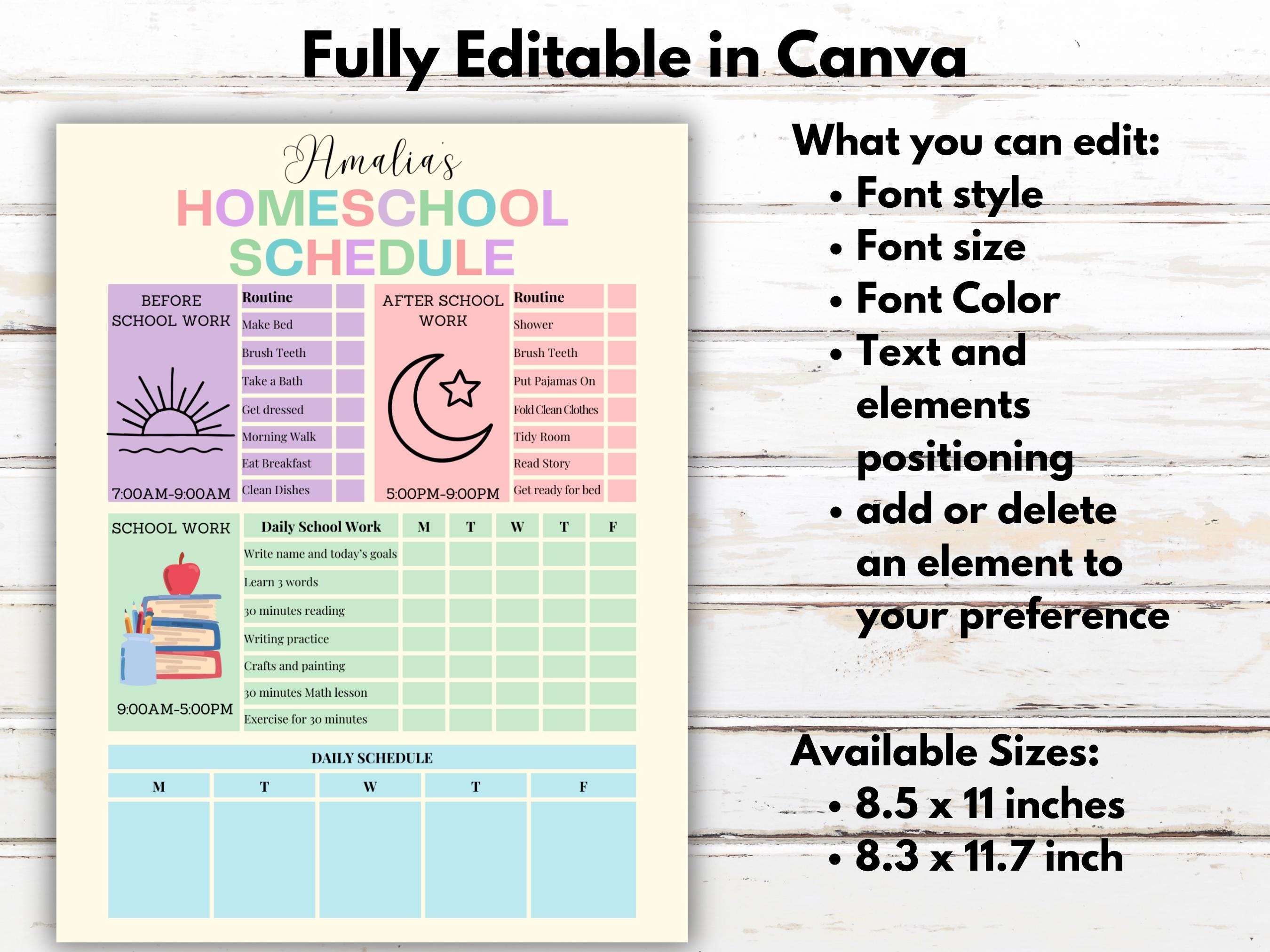 Editable Homeschool Schedule, Kids Homeschool Planner for Kids ...