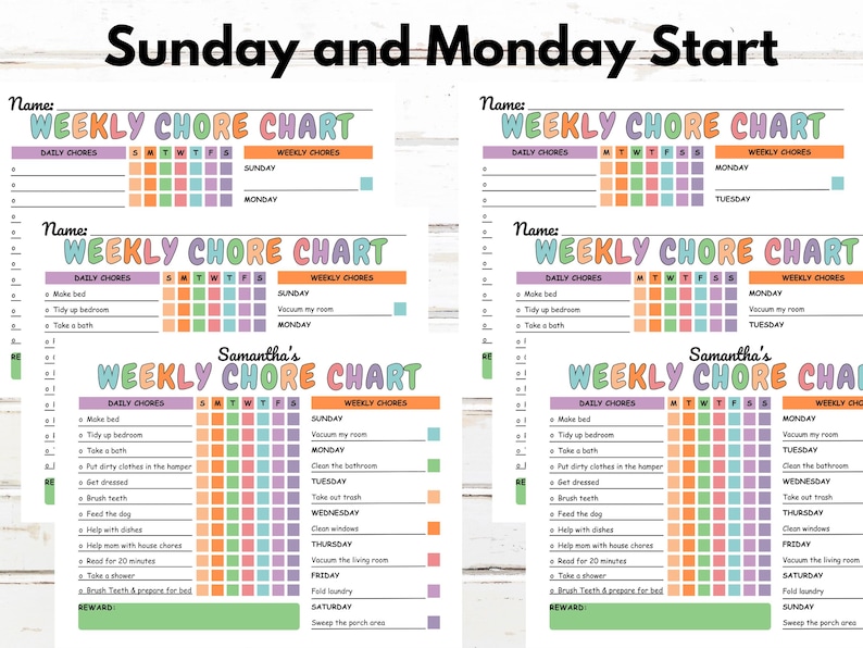 Kids Weekly Chore Chart, Kids Task Tracker, Kids Daily Planner, Kids ...