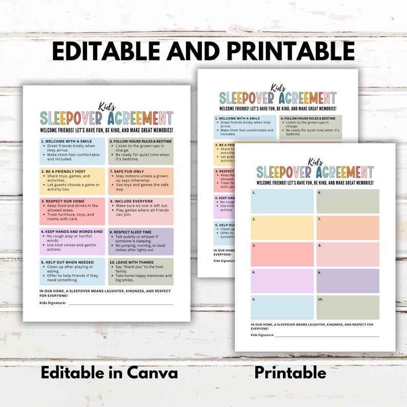 Editable Sleepover Rules Chart for Kids, Printable Kids Sleepover ...