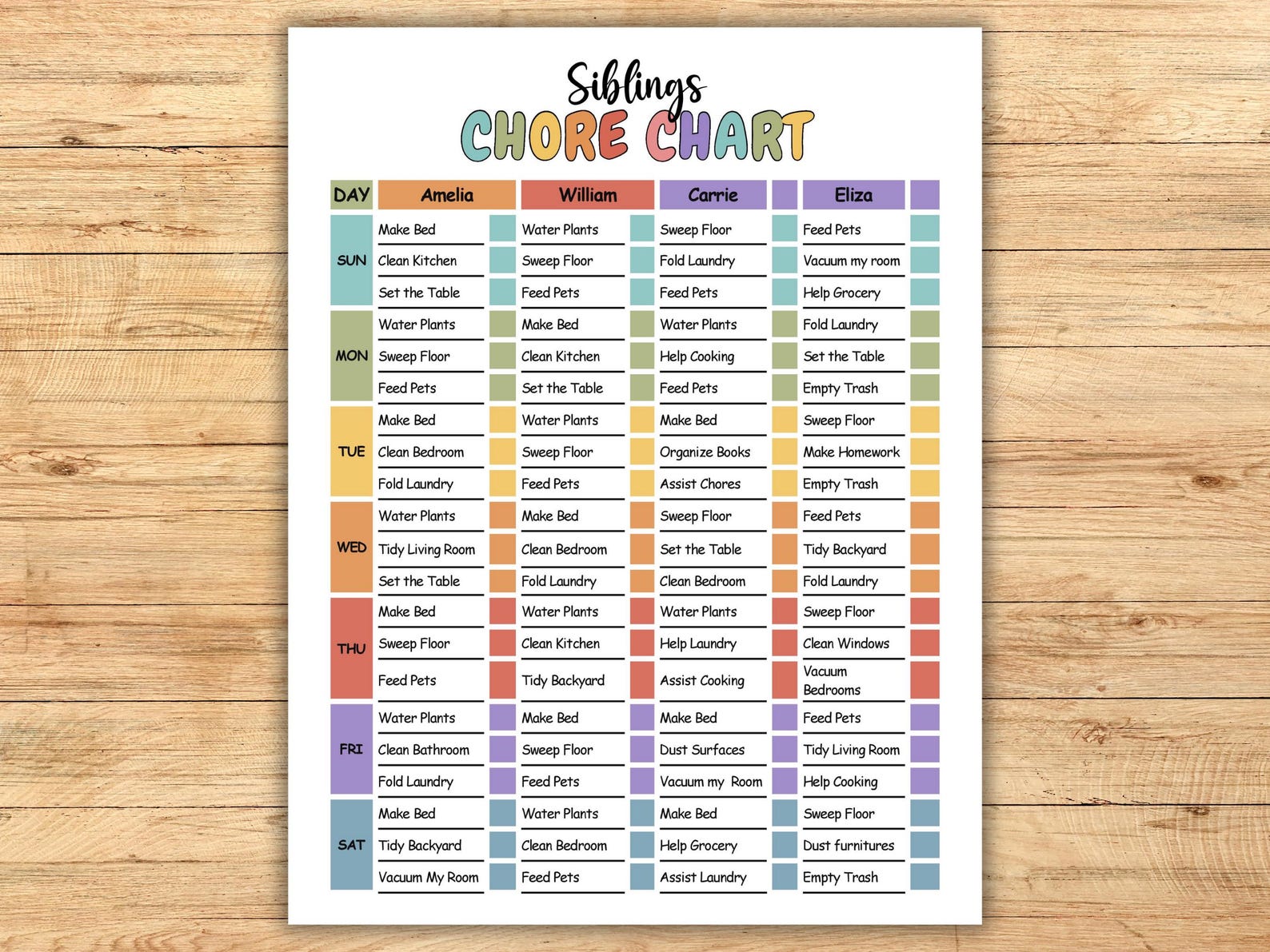 Editable Kids Chore Chart, Multiple Siblings, Printable (canva Template ...