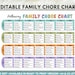 Editable Family Chore Chart, Printable Household Chore Chart, Kids ...
