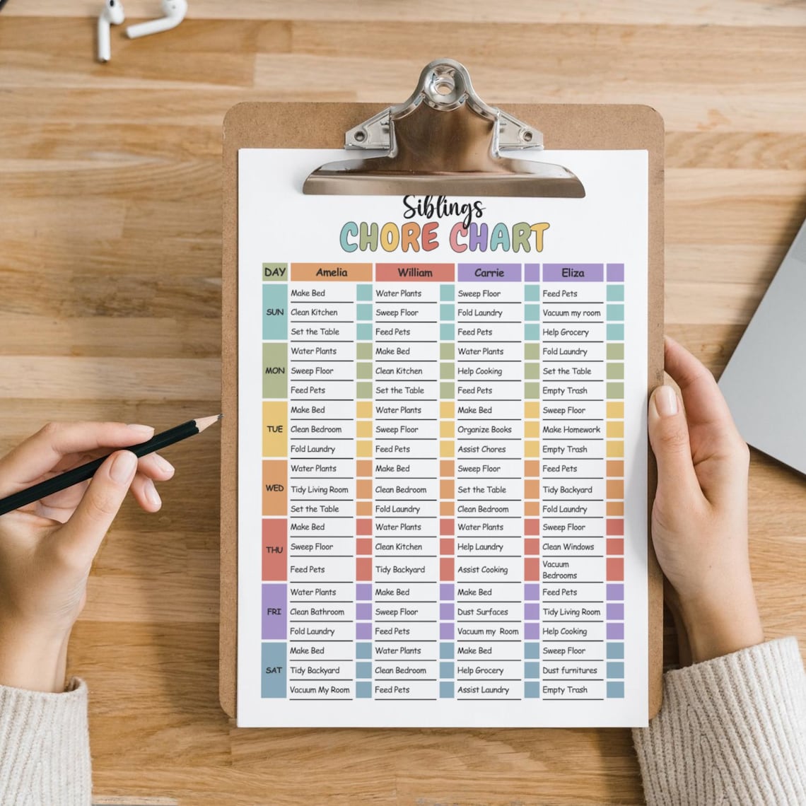 Editable Kids Chore Chart, Multiple Siblings Chart, Siblings ...