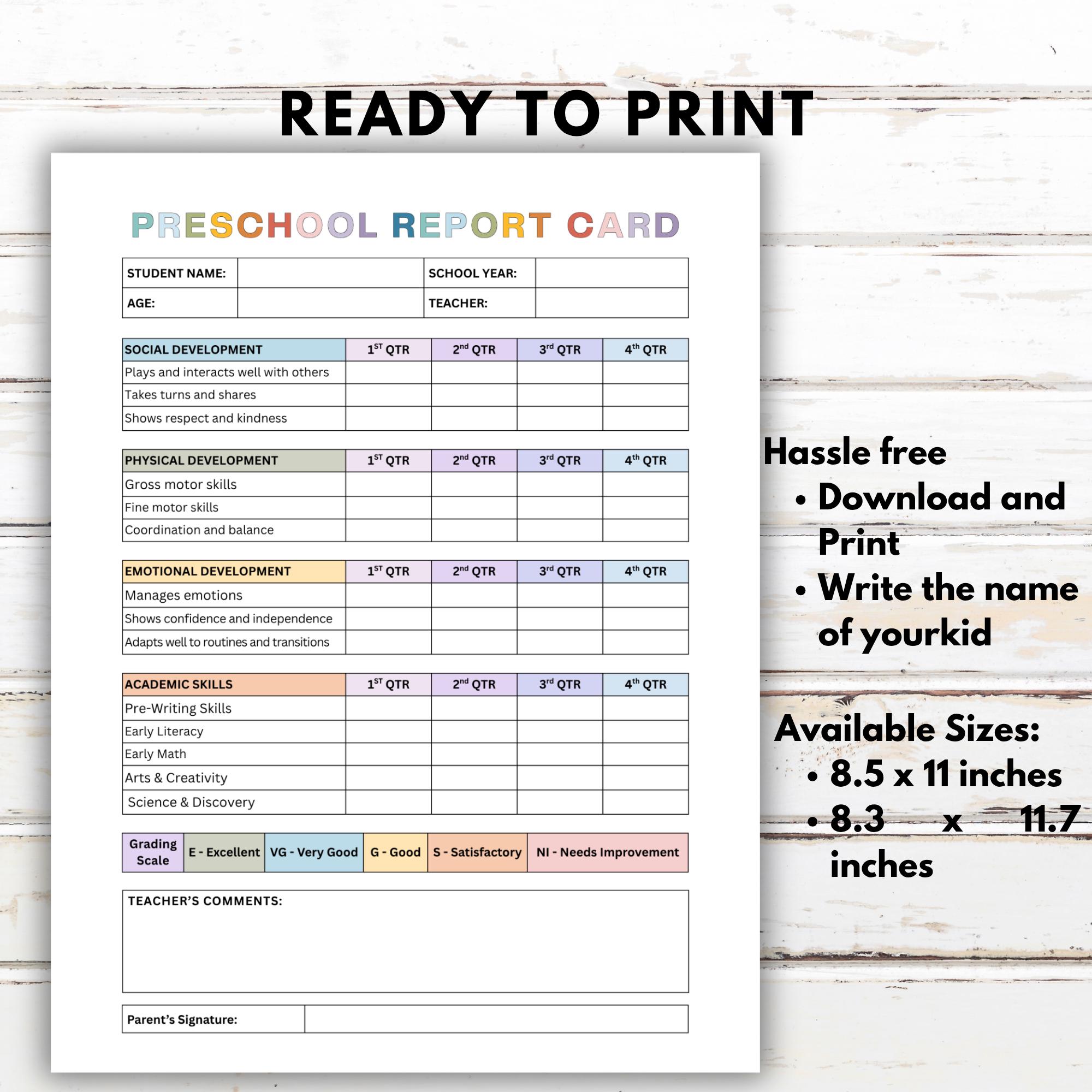 Editable Homeschool Report Card, Preschool Report Card, Homeschooling ...