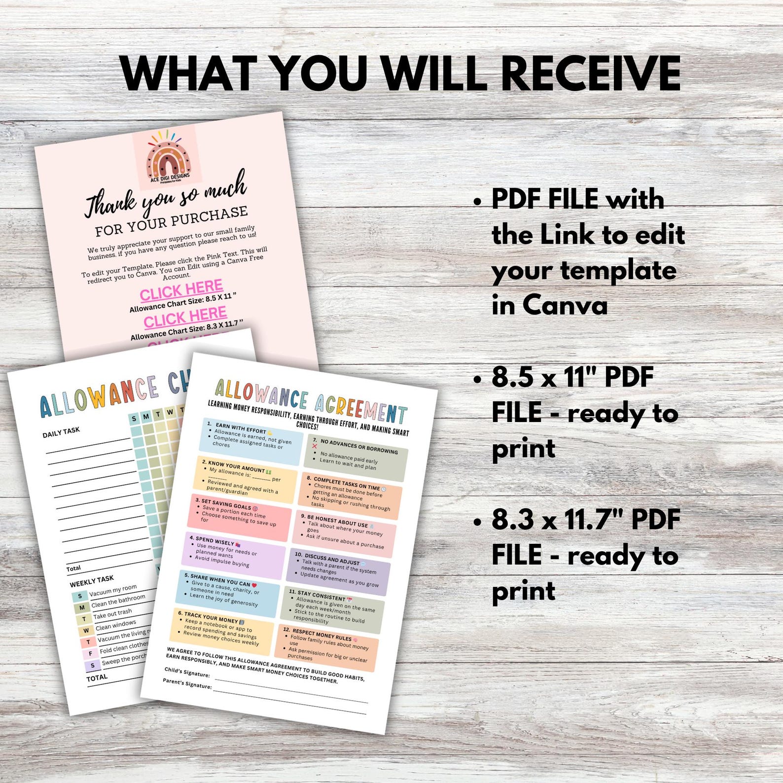 Editable Allowance Chart, Allowance Tracker for Kids, Allowance Rules ...