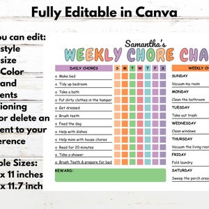 Kids Weekly Chore Chart, Kids Task Tracker, Kids Daily Planner, Kids ...