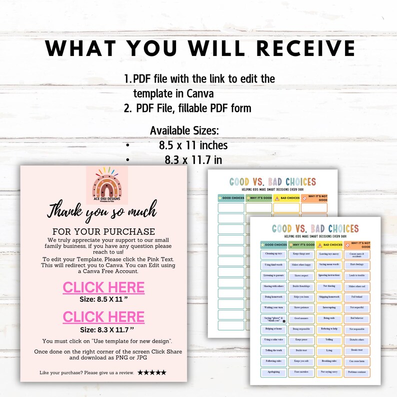 Good Vs. Bad Choices Chart, Kids' Behavior Management Chart, Positive ...