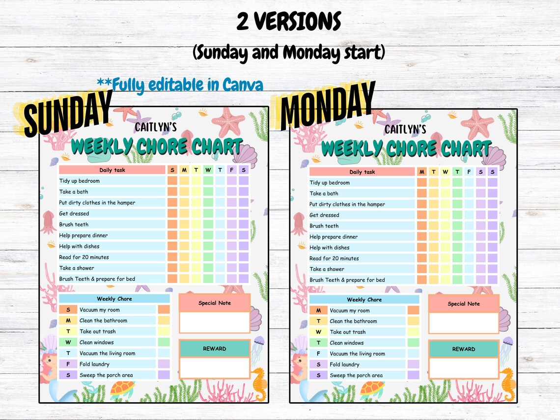 Kids Task Chart Task Chart Chore Chart Printable Editable Chore Chart ...