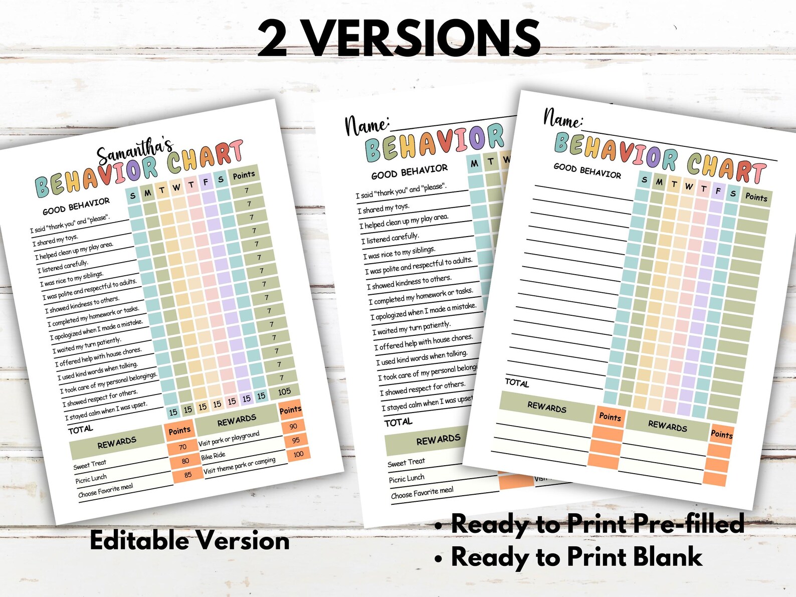 Kids Behavior Chart, Behavior Checklist for Kids, Good Behavior Tracker ...