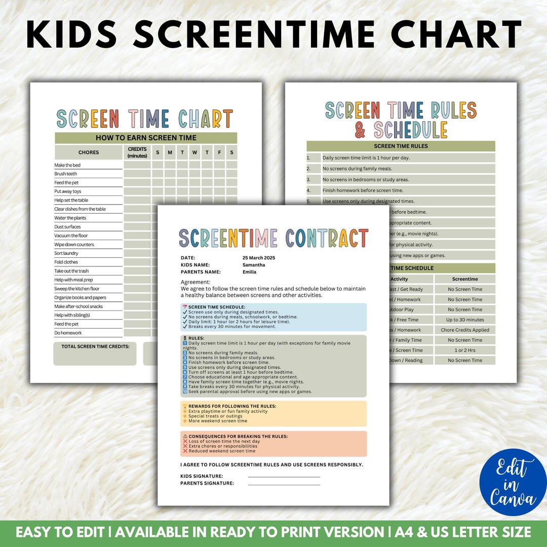 Editable Screentime Chart, Screen Time Tracker, Screen Time Schedule ...