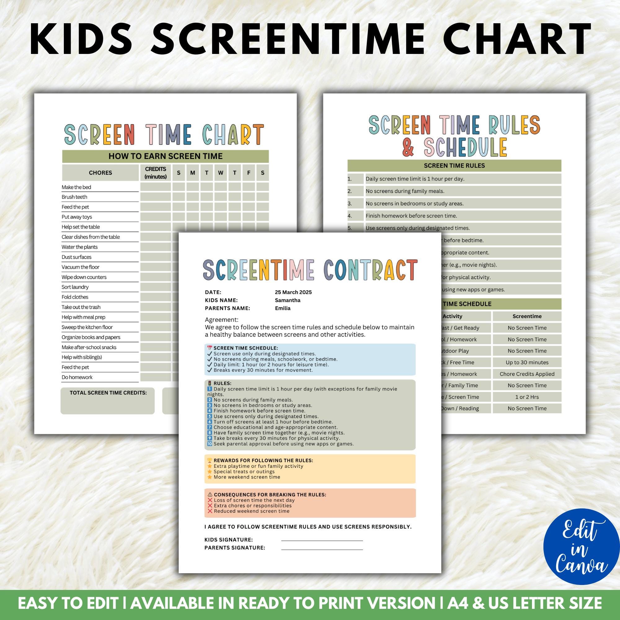 Editable Screentime Chart, Screen Time Tracker, Screen Time Schedule ...