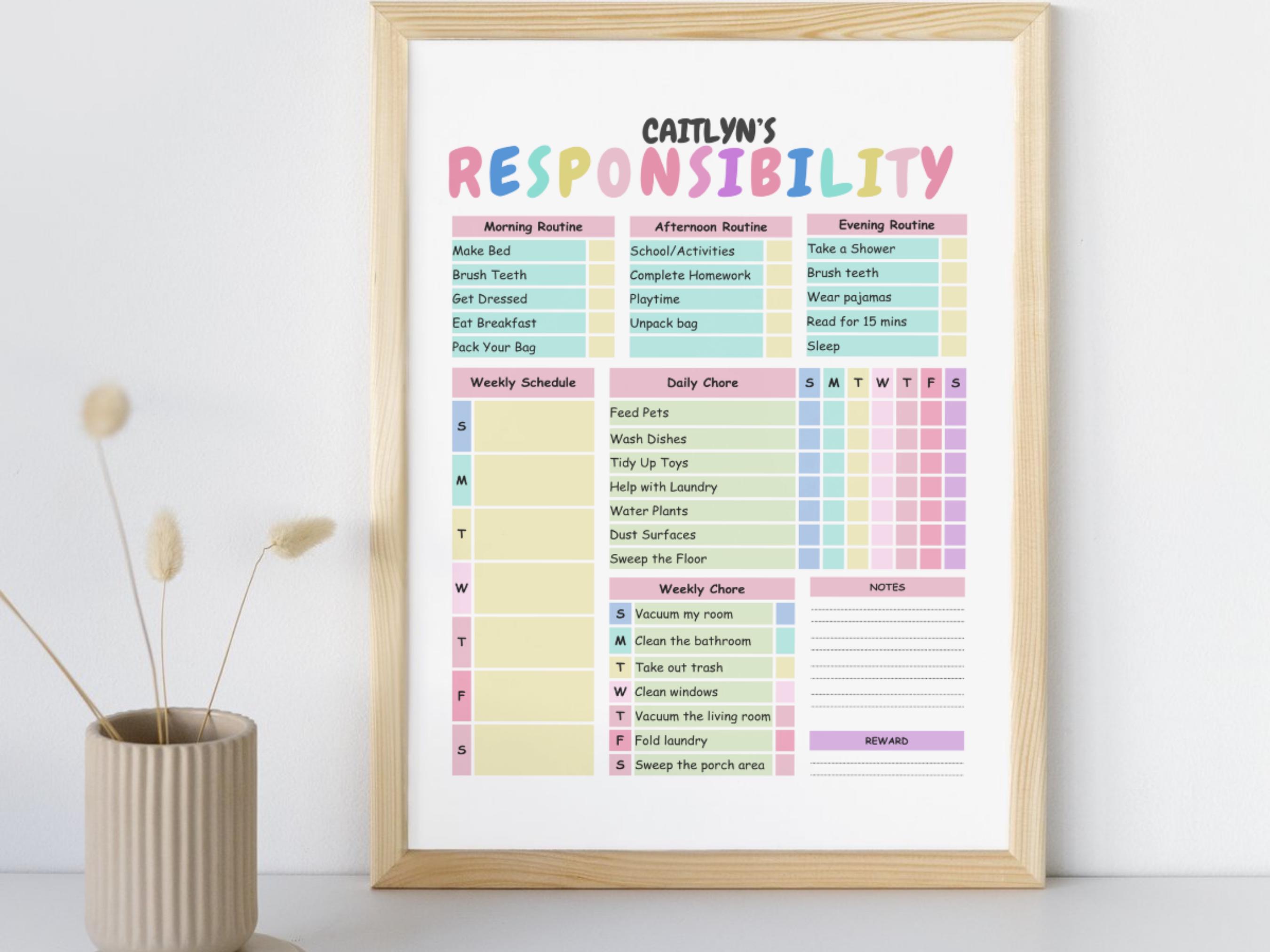 Editable Kids Responsibility Chart Kids Daily Weekly Chore Chart, Kids ...