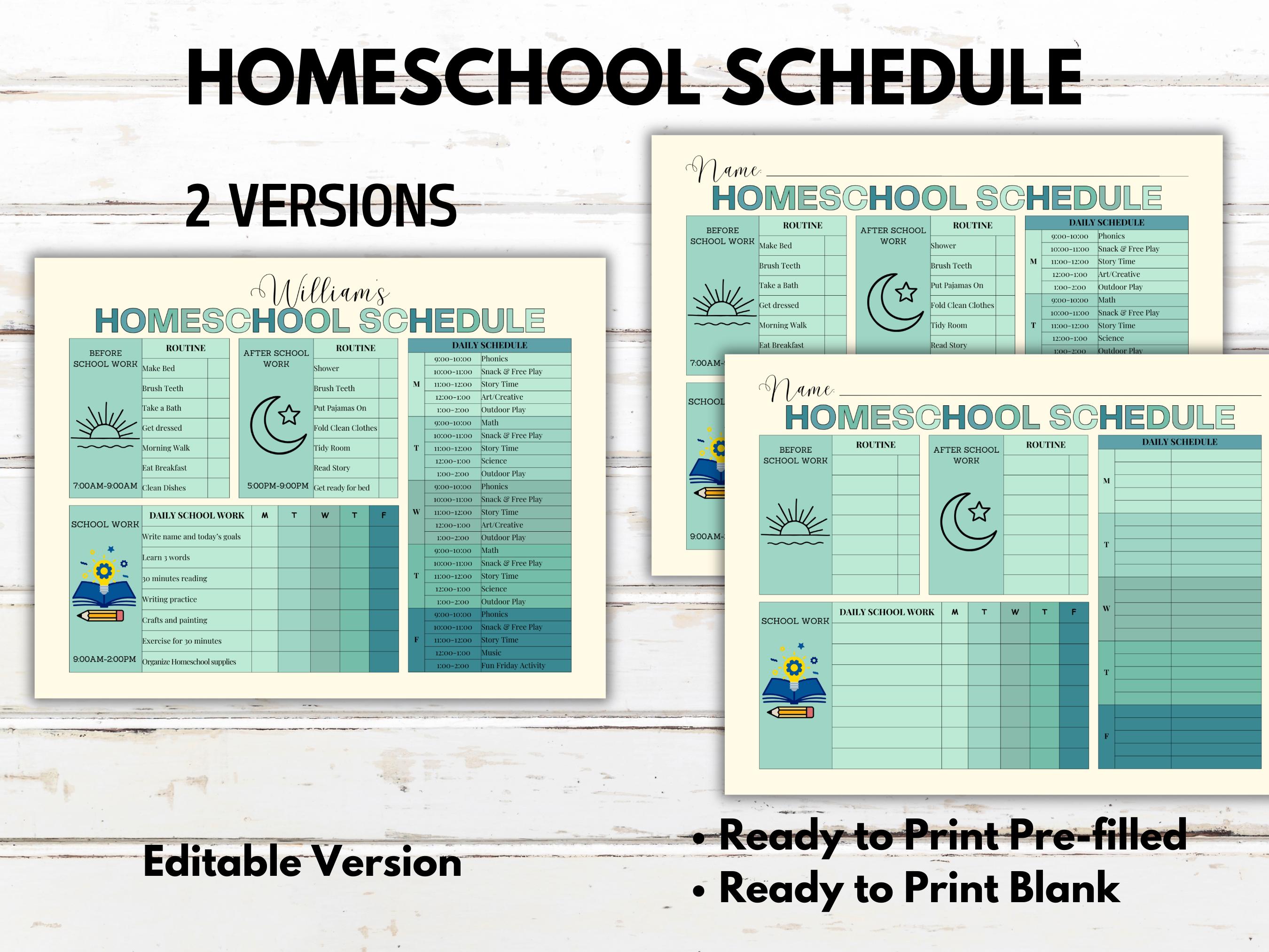 Editable Kids Homeschool Schedule, Homeschool Checklist, Classroom ...