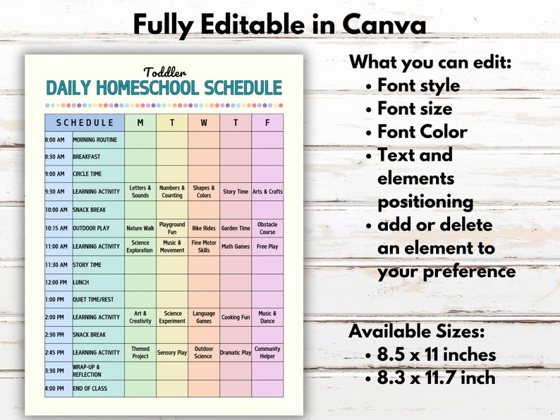 Editable Homeschool Schedule, Homeschool Schedule for Preschool ...