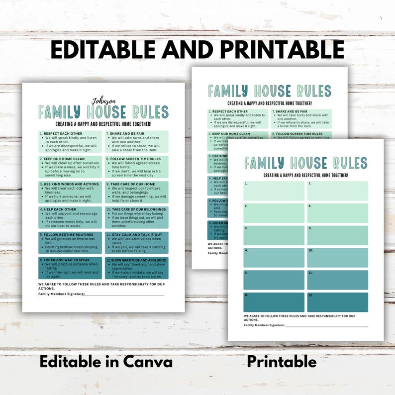Editable Family House Rules Template, Family Household Agreement, Family House Rules Poster ...