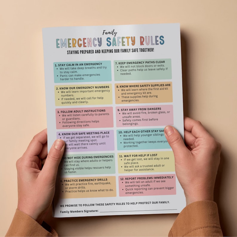 Editable Emergency Safety Rules, Family Emergency Plan, Emergency ...