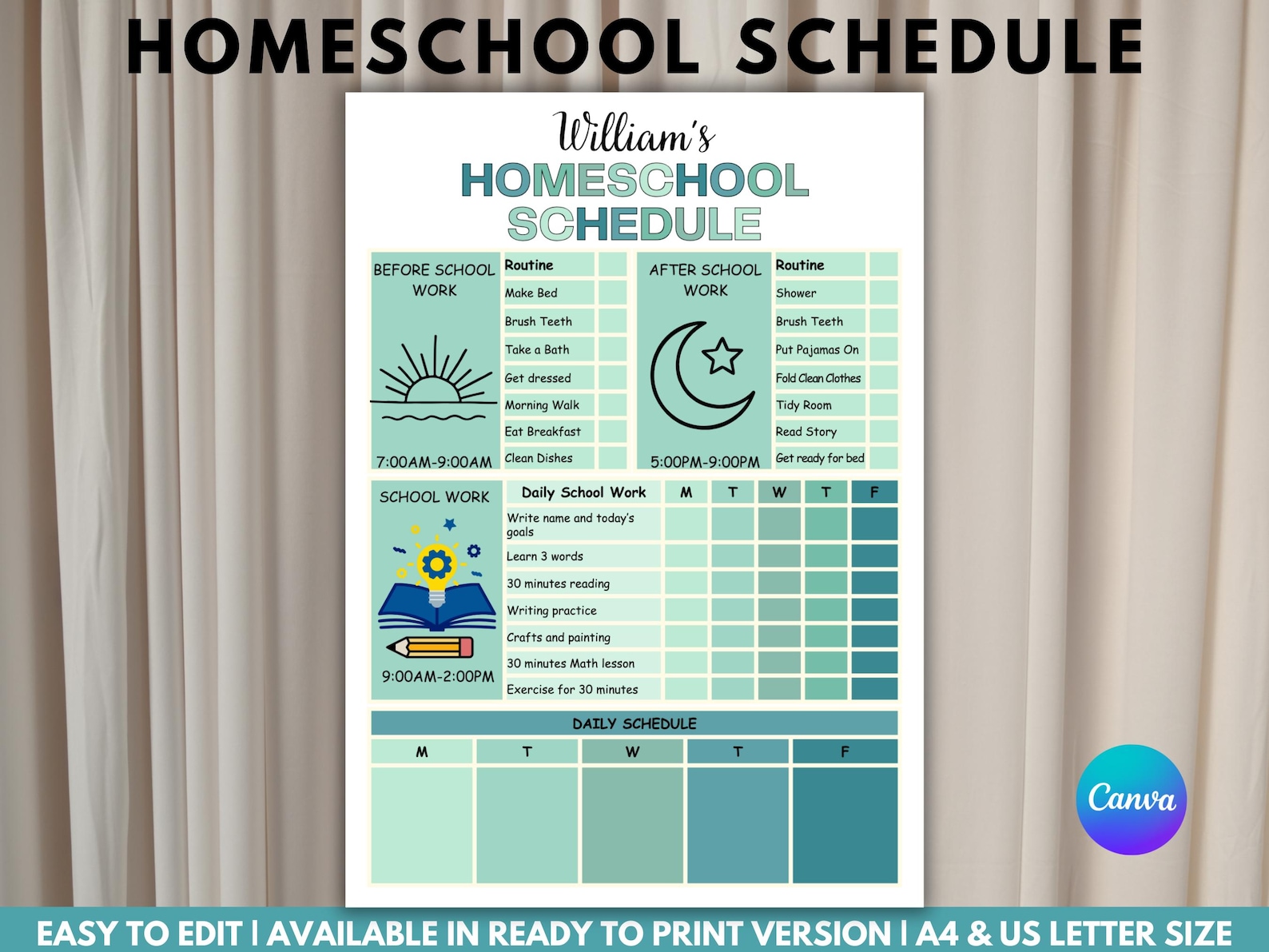 Editable Kids Homeschool Schedule, Homeschool Planner for Kids ...
