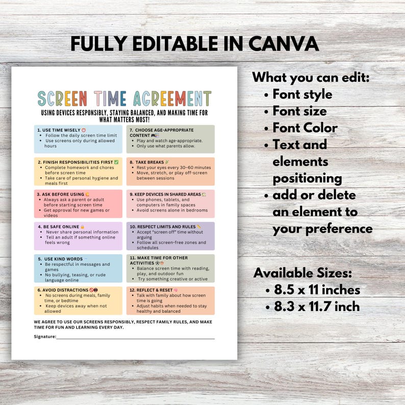 Editable Screentime Agreement for Kids, Screentime Tracker, Screen Time ...