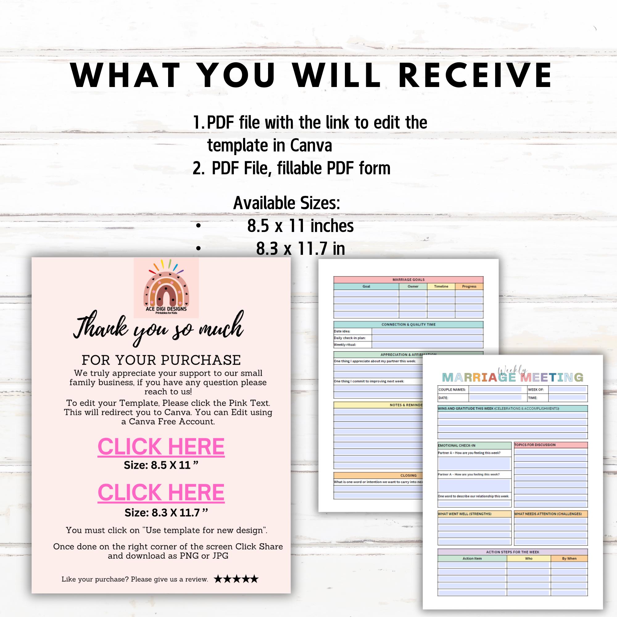 Editable Weekly Marriage Meeting Template, Couple Check-in Meeting ...