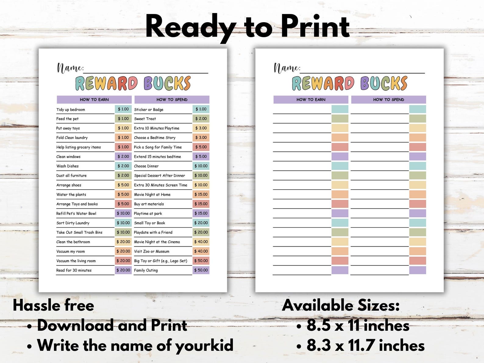Reward Bucks for Kids, Kids Reward Chart, Reward Coupon, Mom Bucks ...