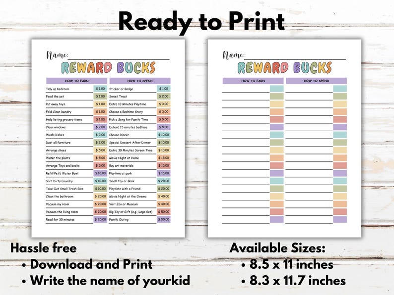 Reward Bucks for Kids, Kids Reward Chart, Reward Coupon, Mom Bucks ...