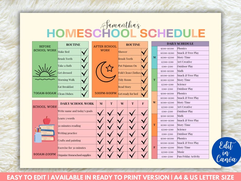 Editable Homeschool Schedule, Homeschool Schedule for Kids, Homeschool ...