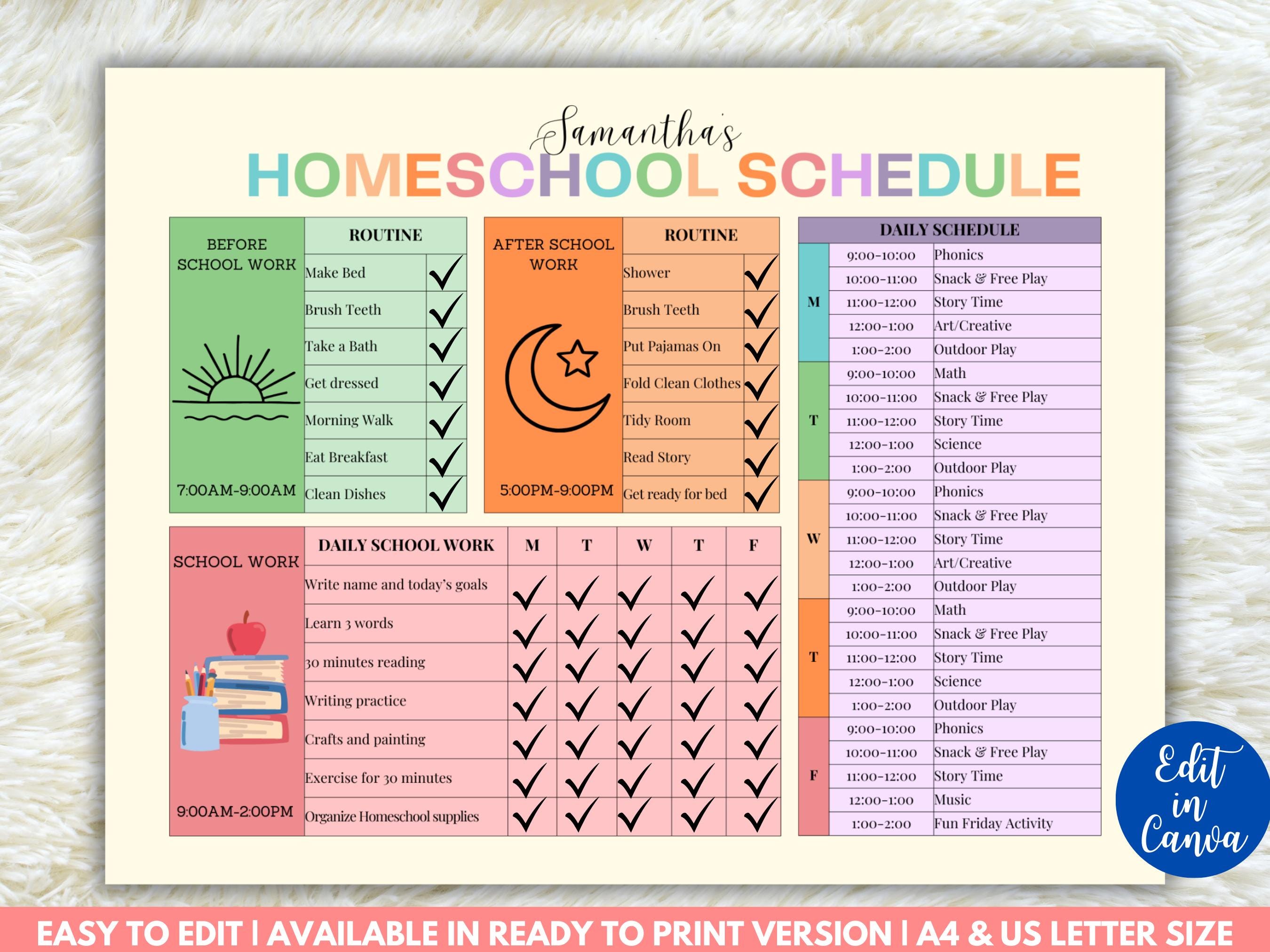 Editable Kids Homeschool Schedule, Homeschool Schedule, Homeschool ...