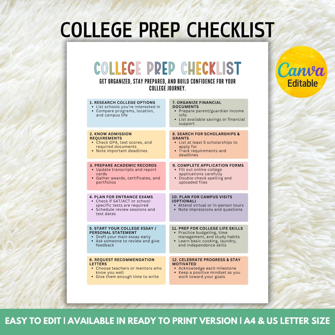 Editable College Prep Checklist, College Readiness Guide, College ...