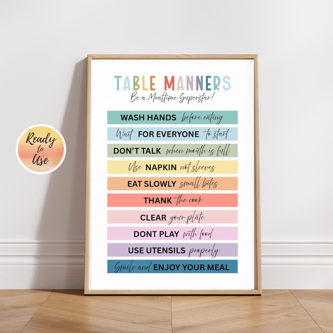 Printable Table Manners Poster for Kids, Family Table Manners, Good ...