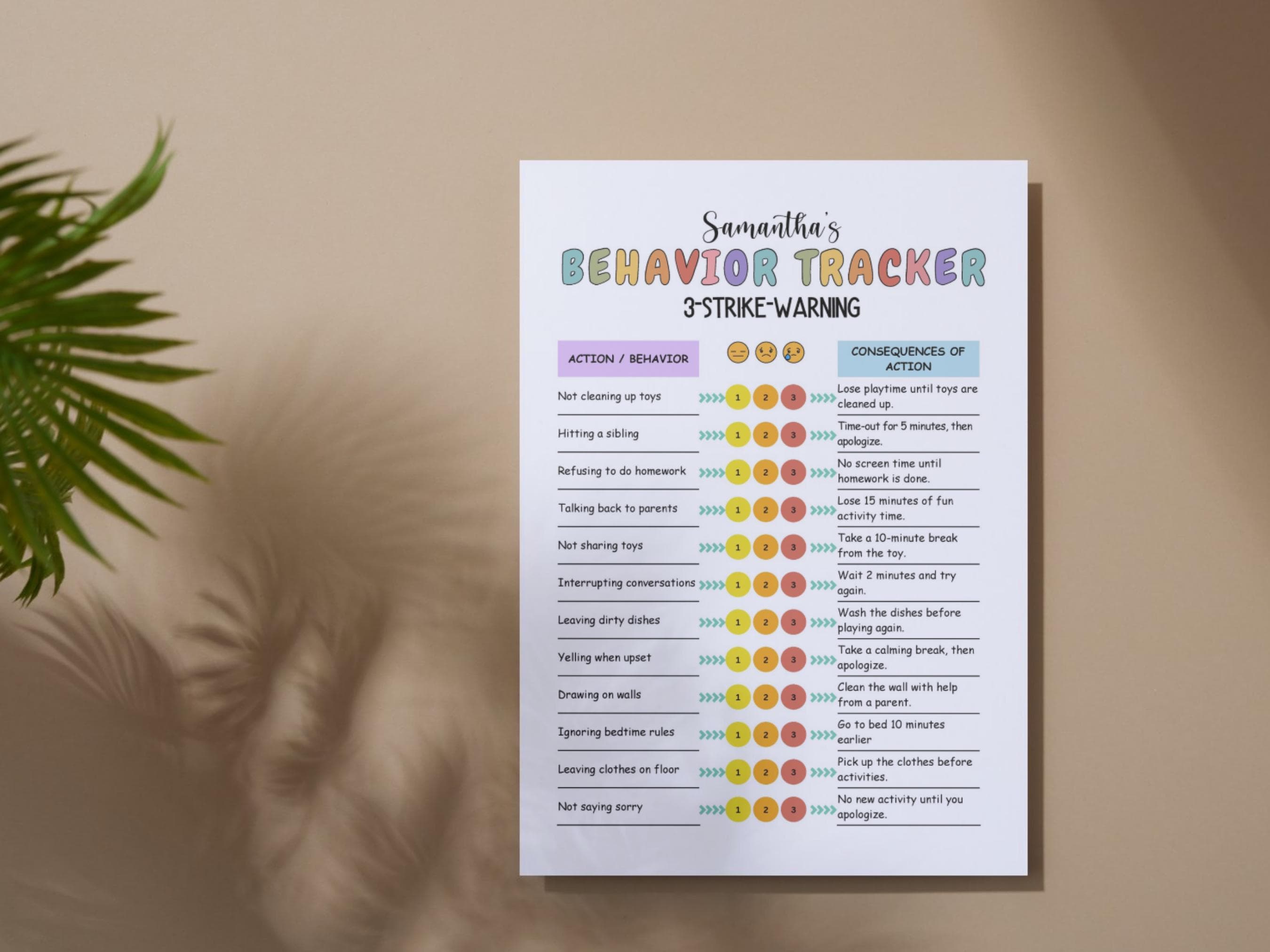 3-strike Behavior Chart: Kids Consequence Tracker (editable Canva ...