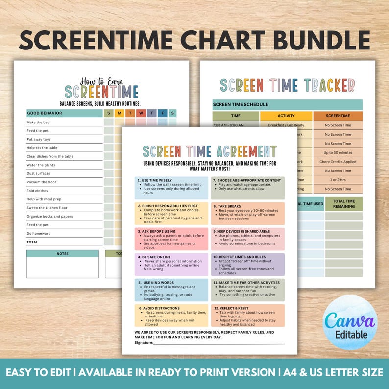 Kids Screen Time Chart, Screentime Tracker, Screentime Schedule ...